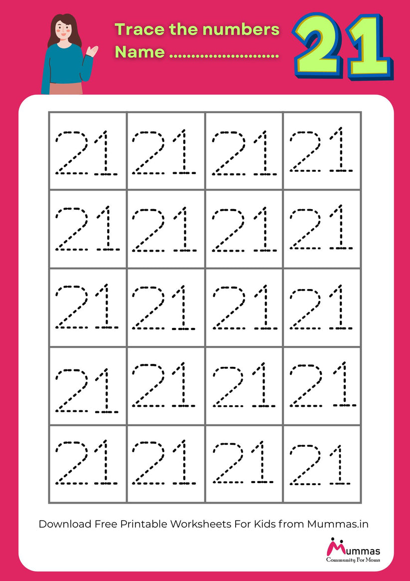 Number Tracing (21 - 30) Maths Worksheet for Montessori 1 Level Kids ...